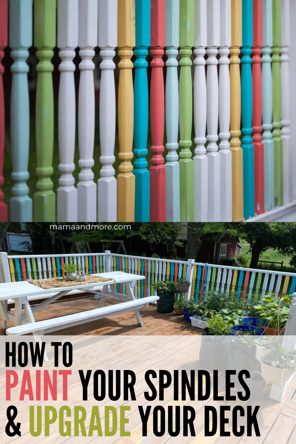 DIY Deck Upgrade: How to Spray Paint Spindles Different Colors | Mama ...
